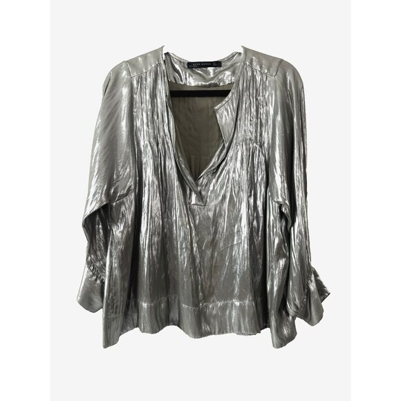 Zara | Tops | Zara Women L Metallic Silver Gold Shimmer Liquid Knit ...